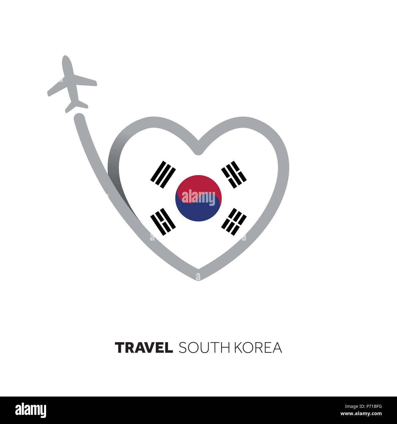South Korea travel concept. Heart shape flag with airplane Stock Vector ...