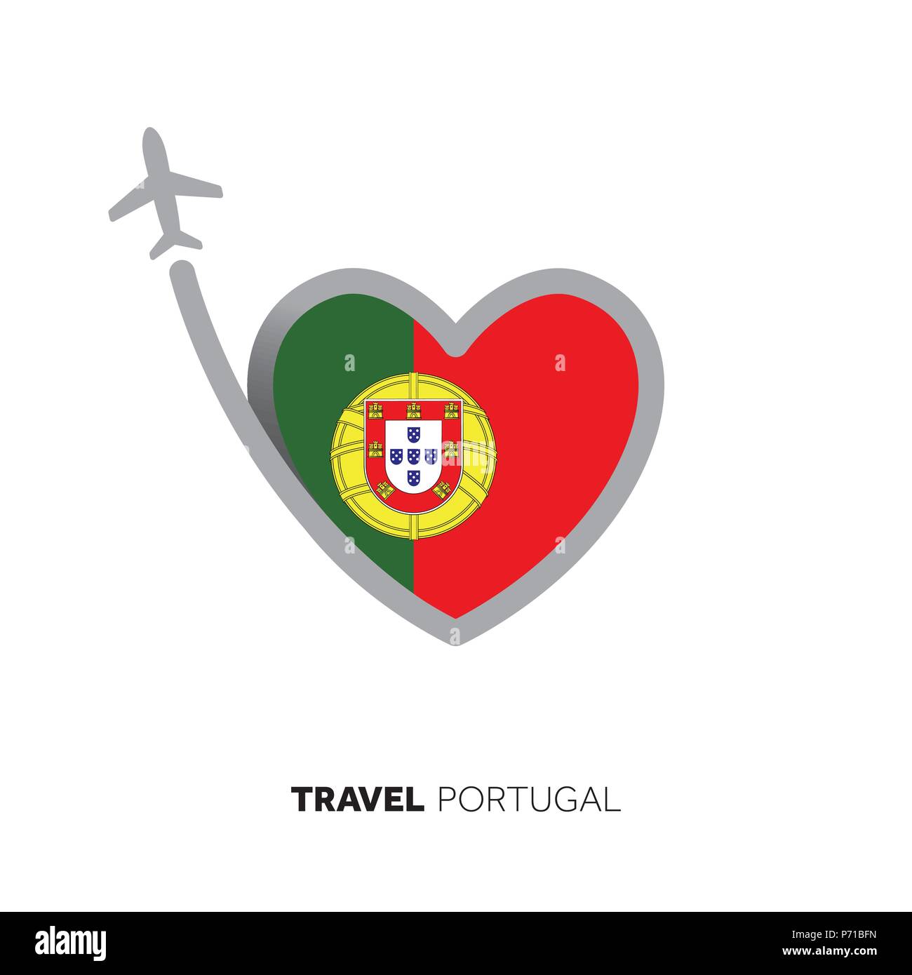 Portugal travel concept. Heart shape flag with airplane Stock Vector ...