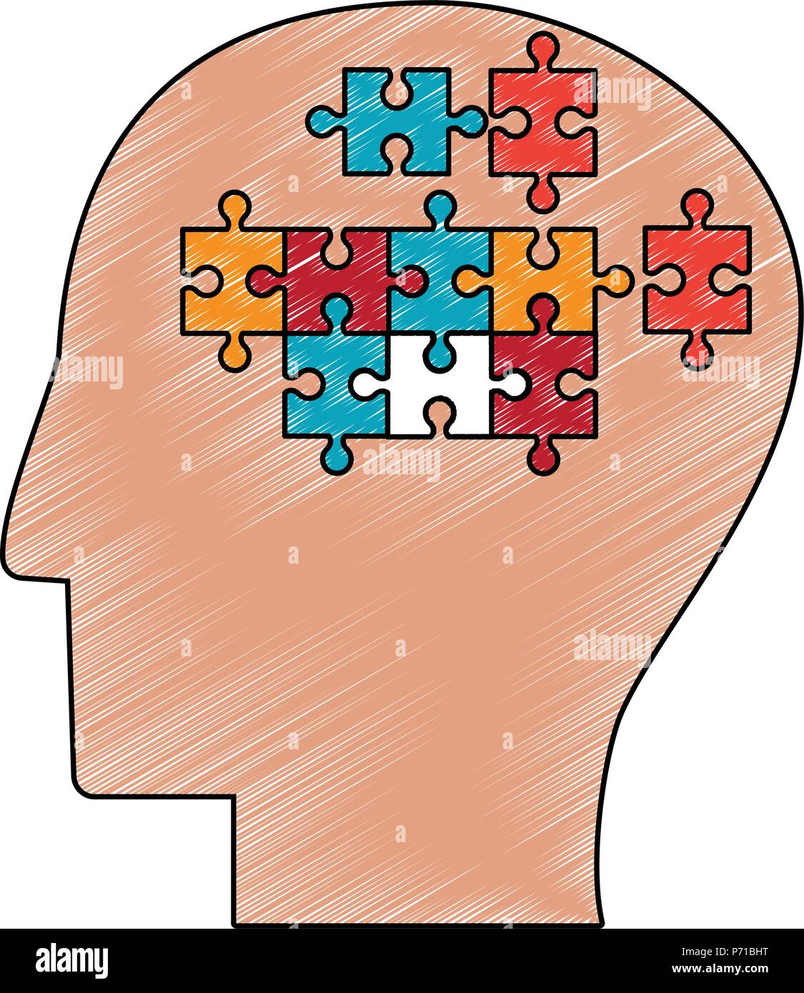 Head with jigsaw scribble Stock Vector Image & Art - Alamy