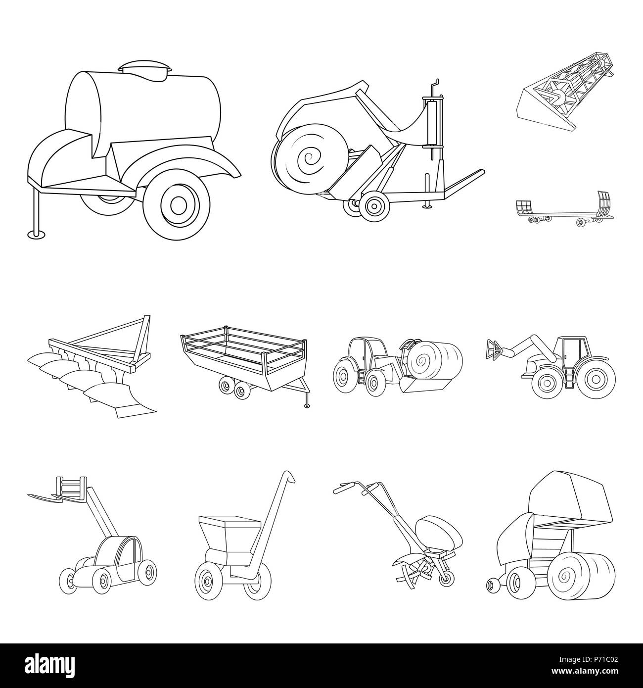 Agricultural machinery outline icons in set collection for design ...