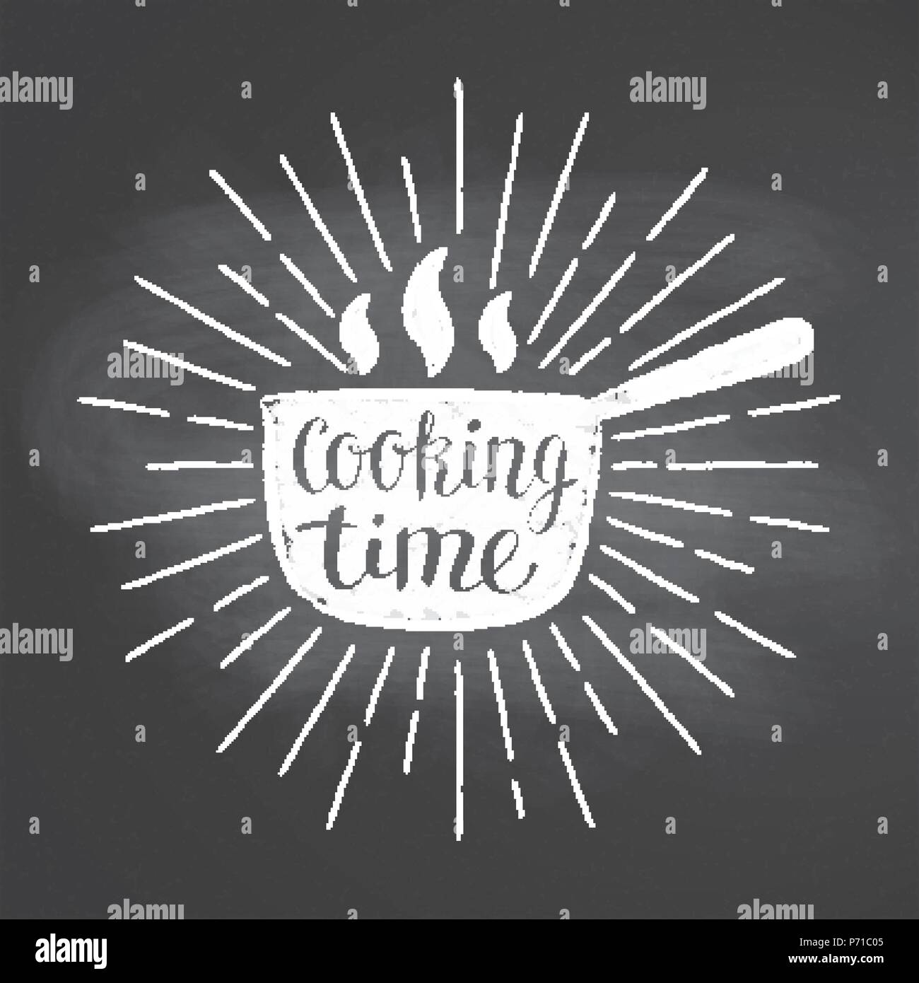 Hot pot chalk silhoutte with sun rays and lettering - Cooking time - on ...