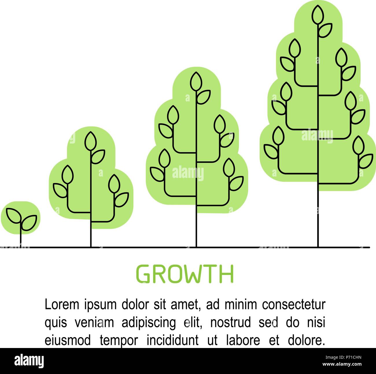 Tree growing process infographics. Growth concept line art icons Stock ...