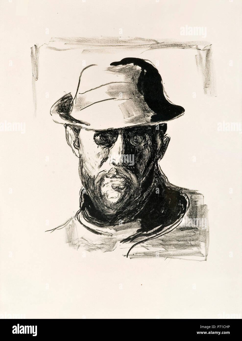 English: Portrait of Hans Jaeger III by Edvard Munch, lithograph, 1943 ...