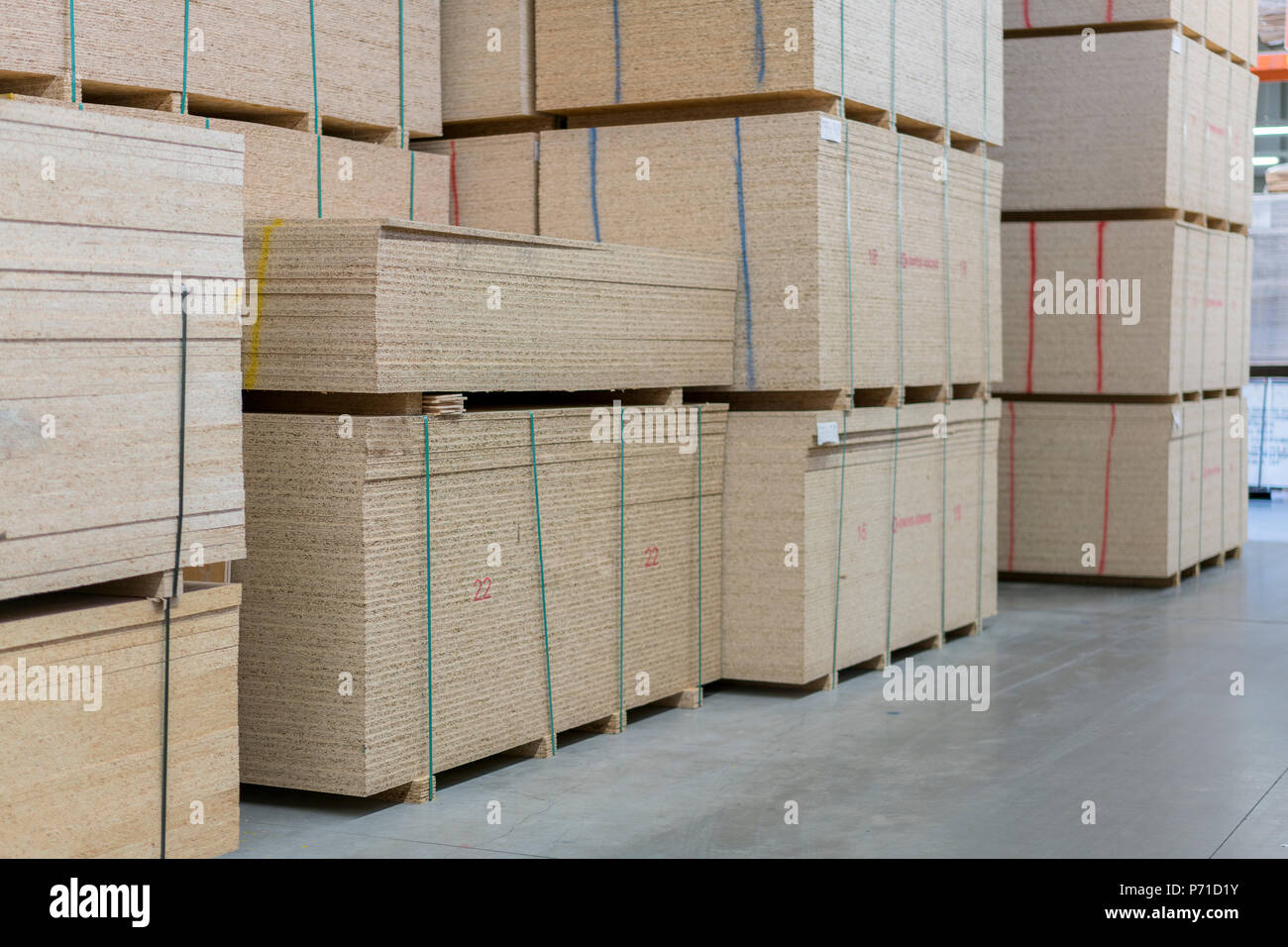 Warehouse of fiberboard and chipboard. Construction Materials. Wooden ...