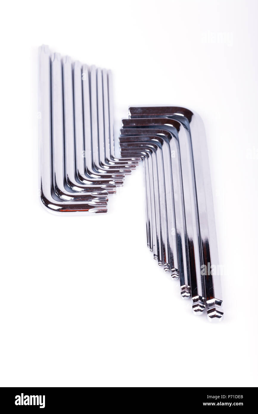 Double set of allen and torx keys made with an alloy of chrome and ...