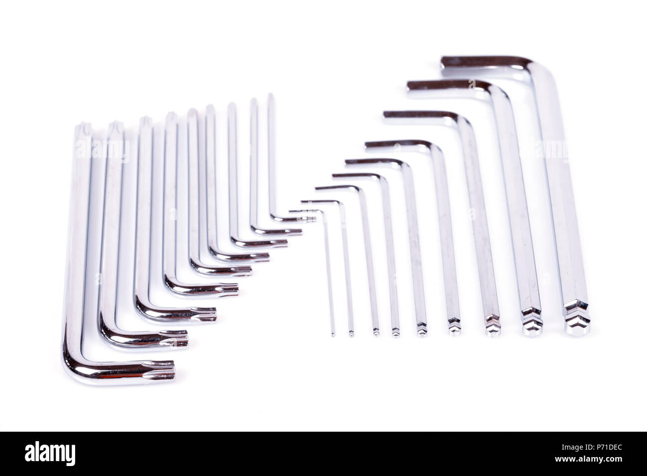 Double set of allen and torx keys made with an alloy of chrome and ...