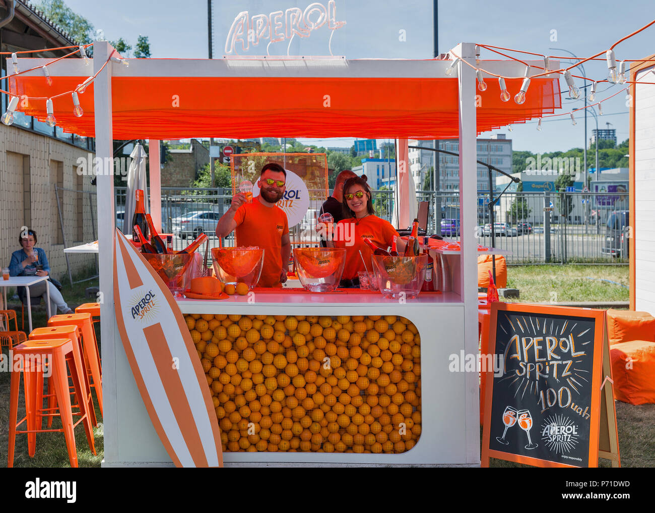 KIEV, UKRAINE - JUNE 02, 2018: Aperol Spritz booth at Kyiv Wine ...