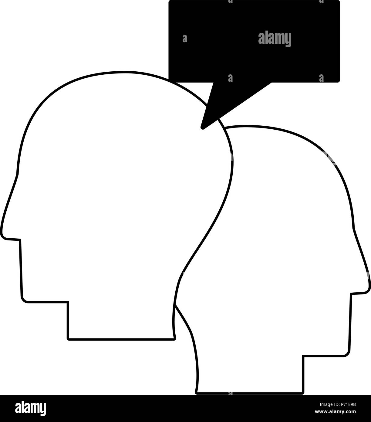 Heads silhouette with bubble in black and white Stock Vector Image ...