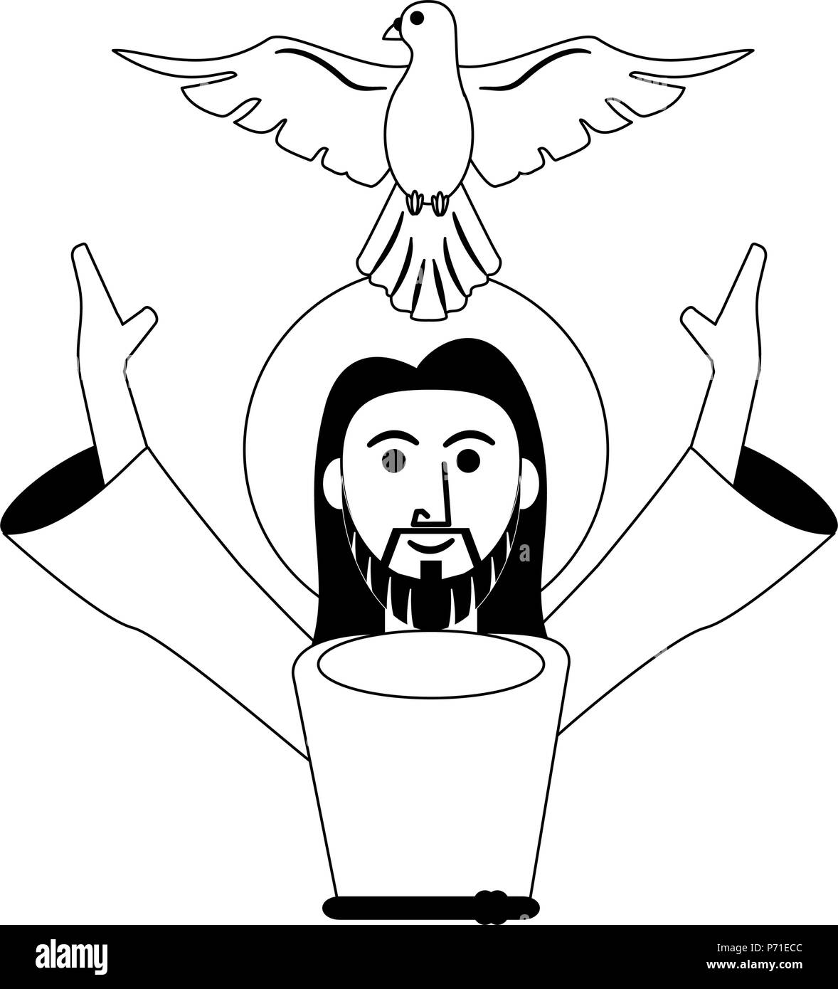 Jesuschrist with dove cartoon in black and white Stock Vector Image ...