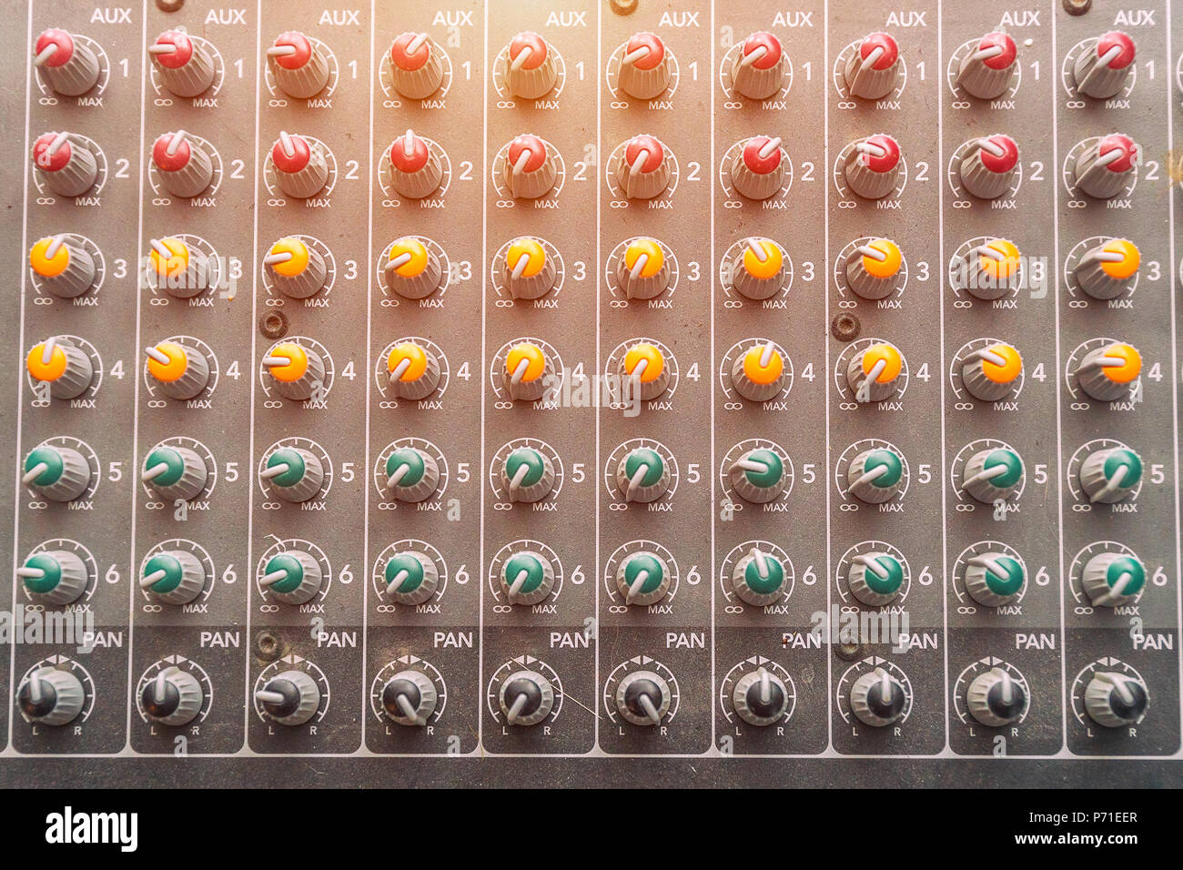 Control details, knobs on the mixing console Stock Photo - Alamy