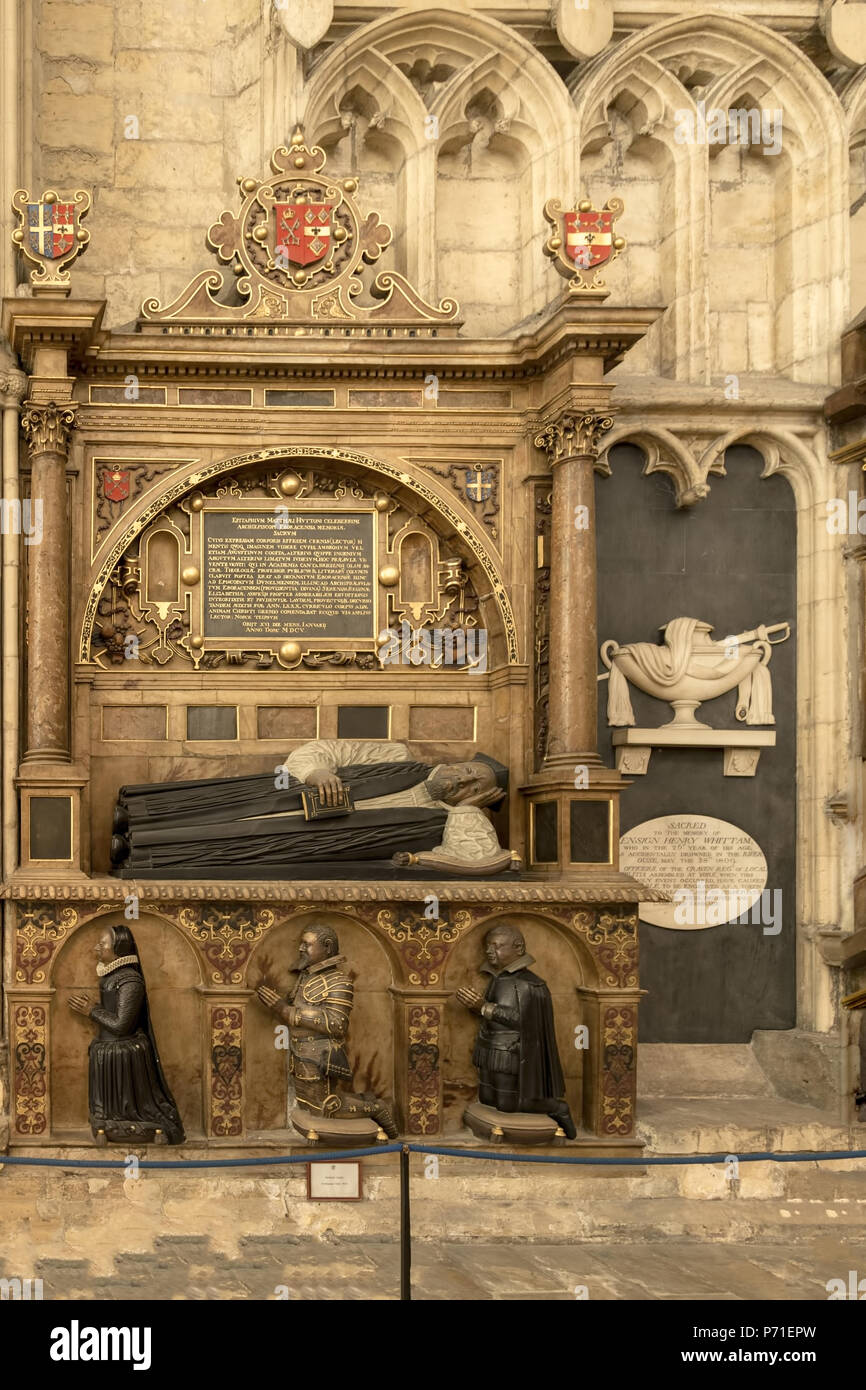 Memorial to Archbishop Matthew Hutton in the south choir aisle at York ...