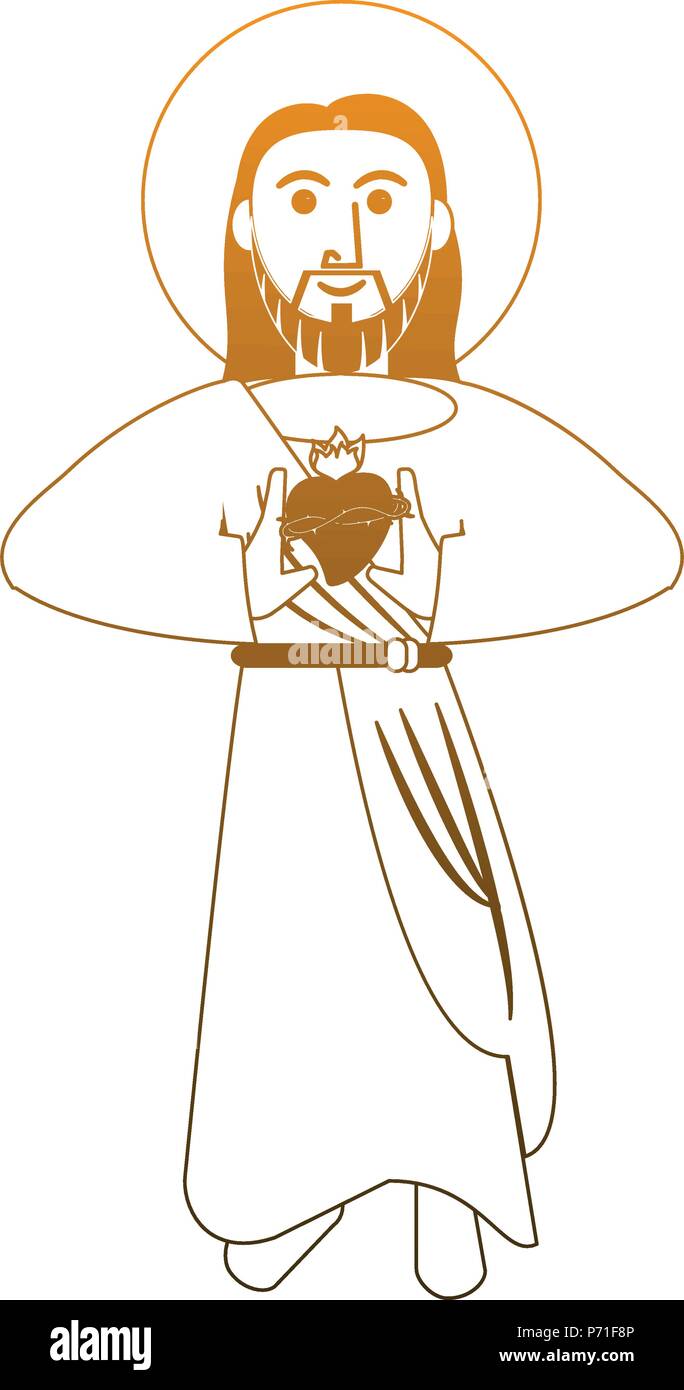 Jesuschrist sacred heart cartoon in yellow lines Stock Vector Image ...