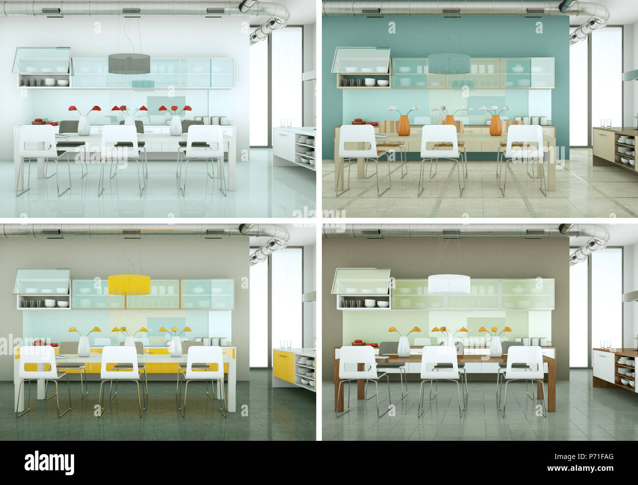 four color variations of modern kitchen with a beautiful design Stock ...