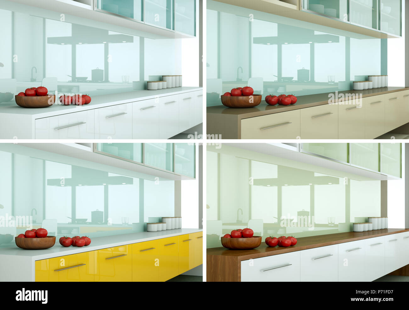 four color variations of modern kitchen with a beautiful design Stock ...