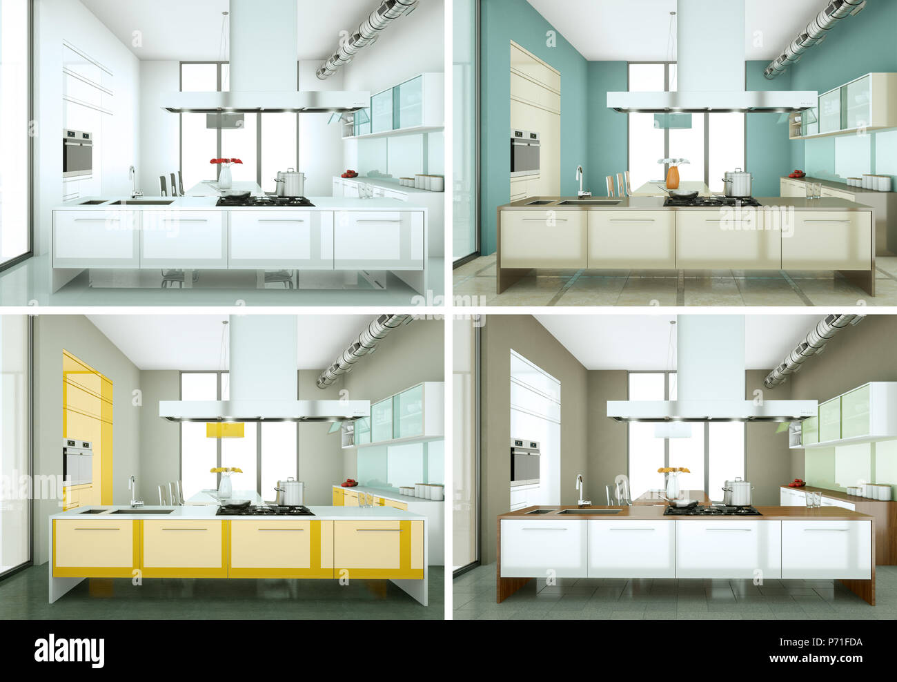 four color variations of modern kitchen with a beautiful design Stock ...