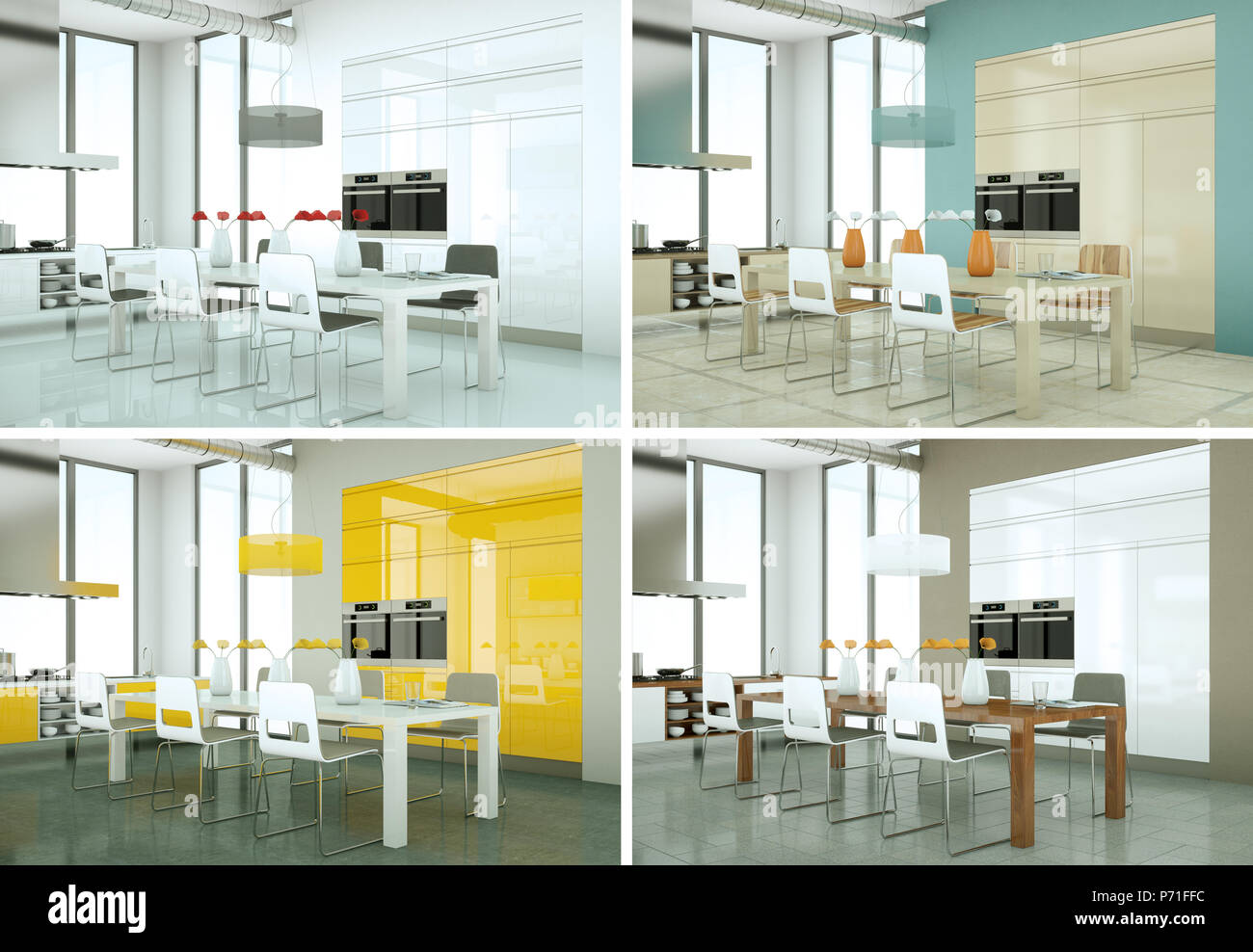 four color variations of modern kitchen with a beautiful design Stock ...