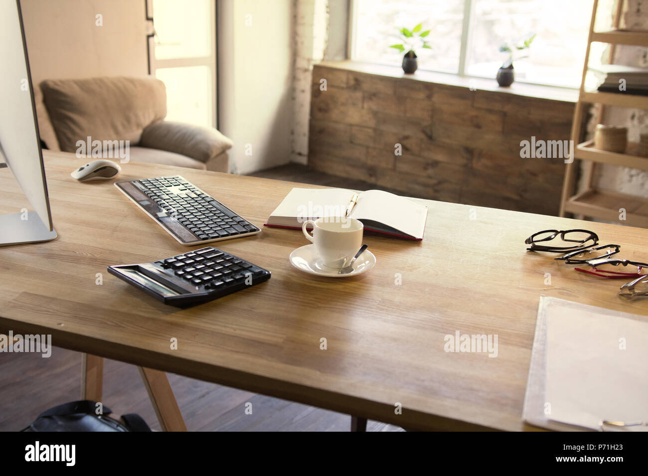 Modern wooden workspace computer hi-res stock photography and images ...