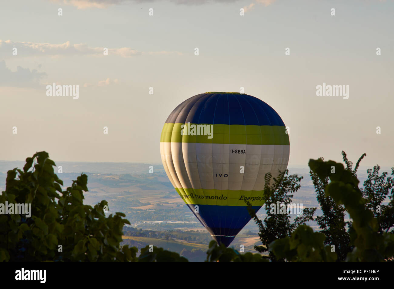 Walking balloon and the panorama of the mountains. Balloons on the ...