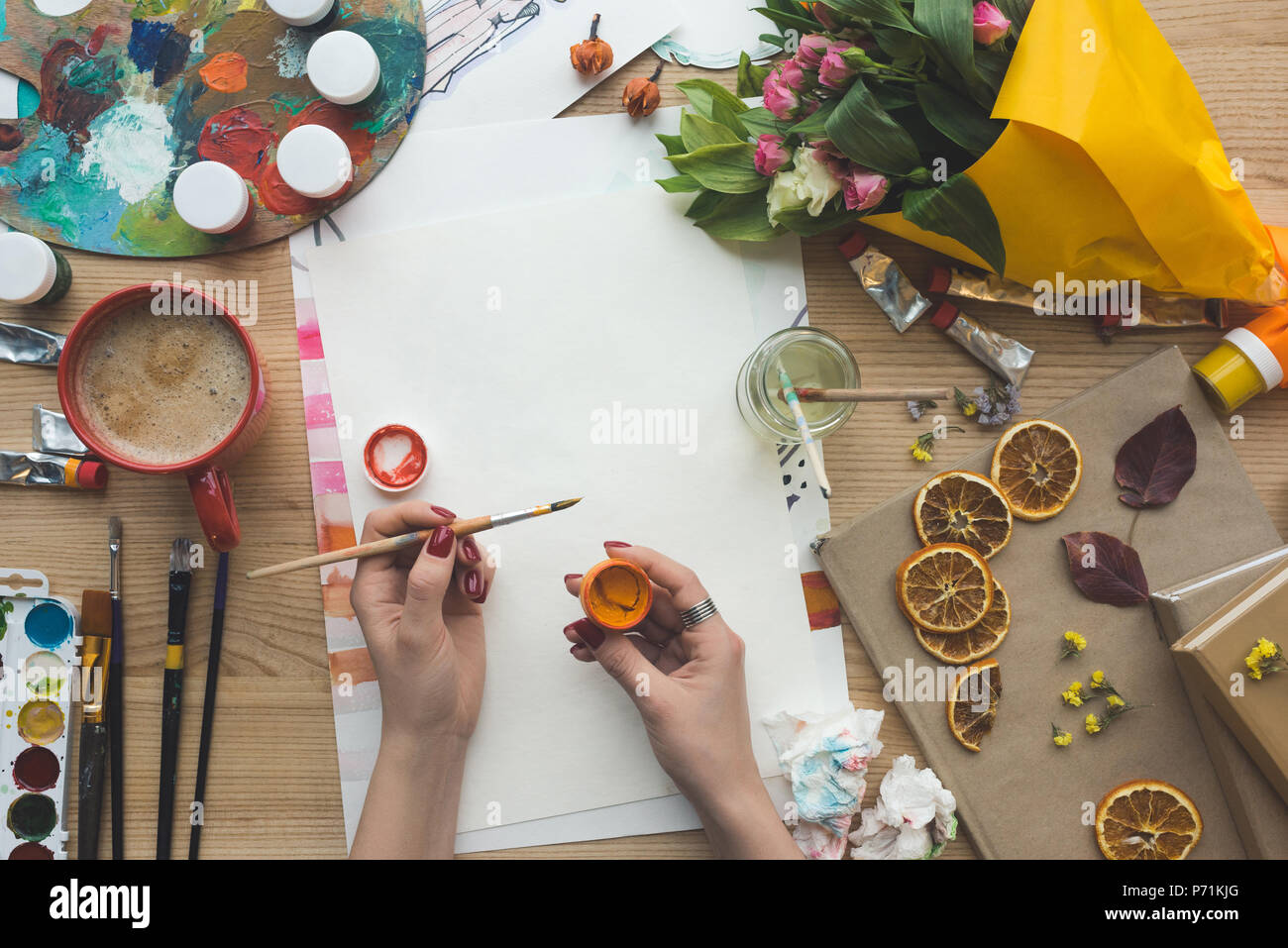 Cropped image of artist going to draw a paint Stock Photo - Alamy