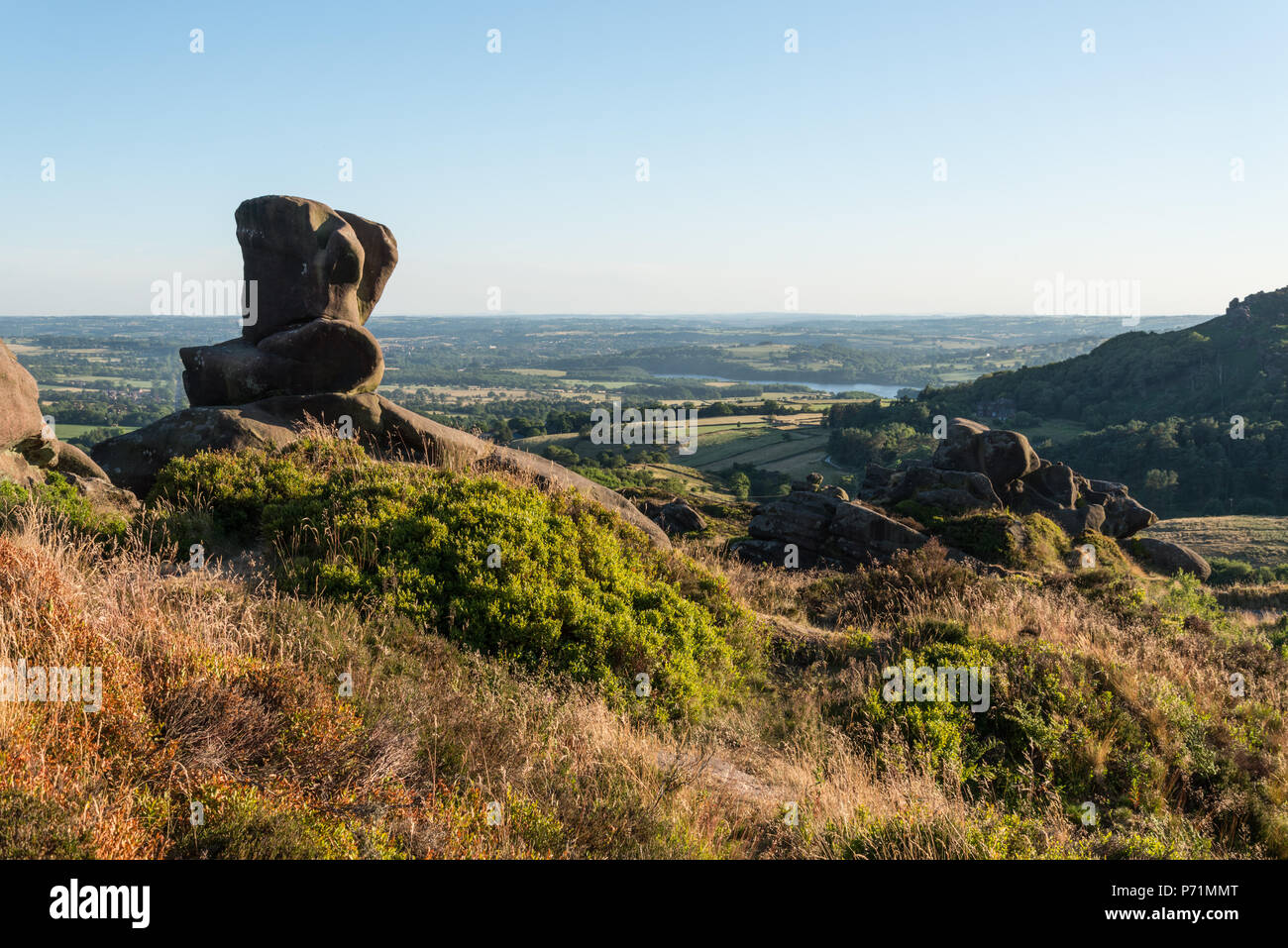 Summer evening view from the rock formation of Ramshaw Rocks near Leek ...