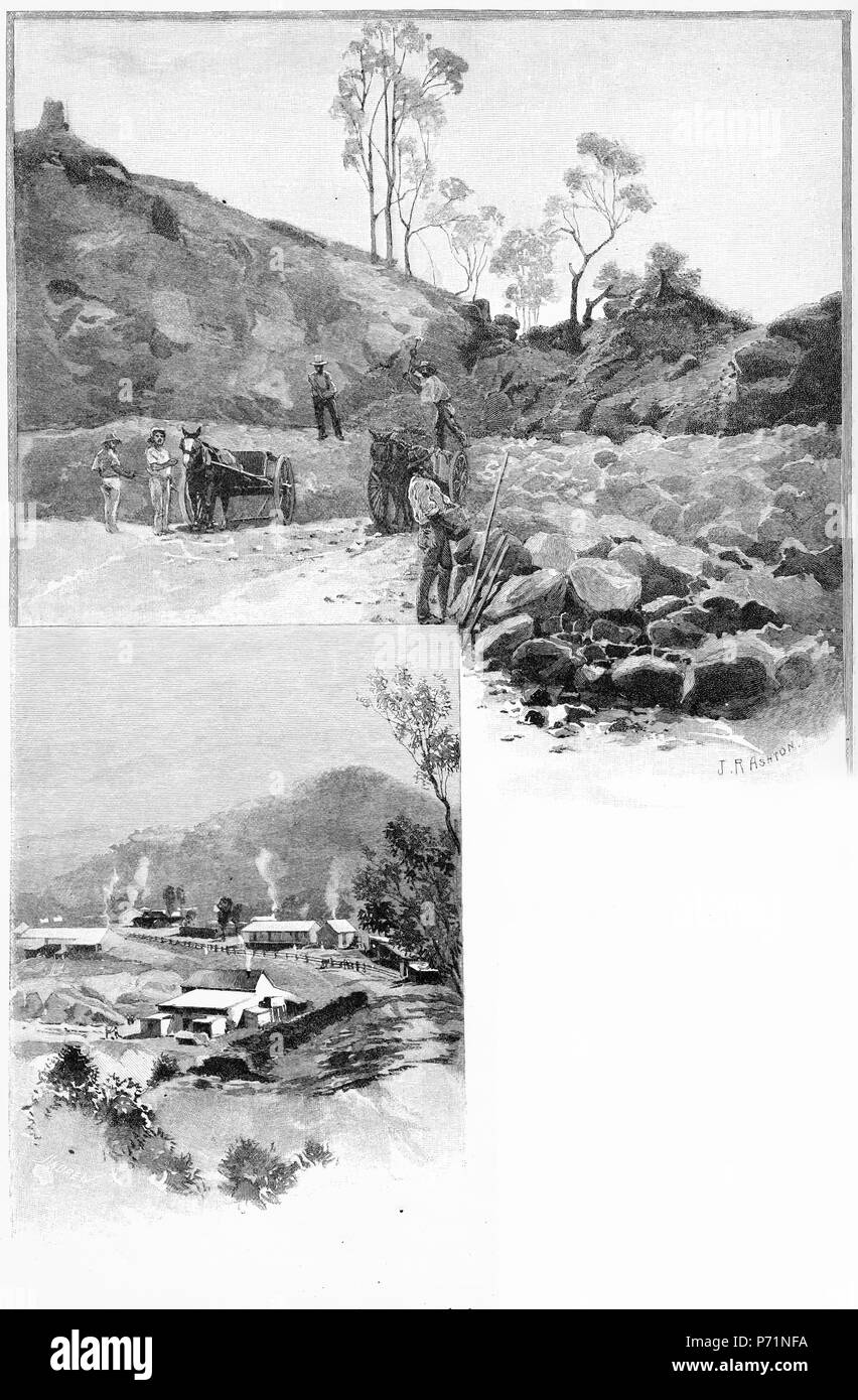 Engraving of the Mount Morgan Gold Mine in Queensland, Australia. From ...