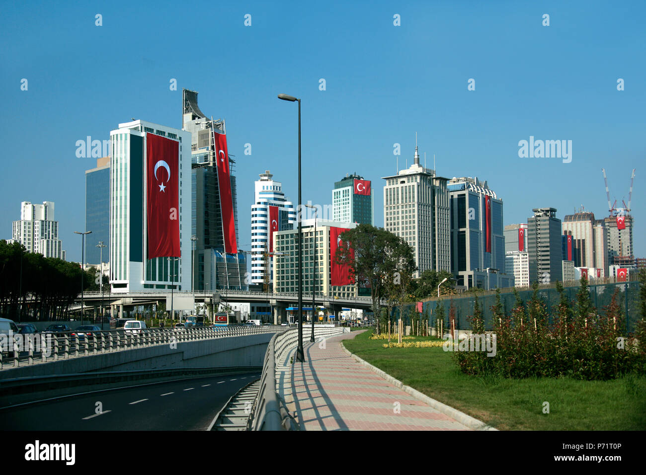 office buildings in the day time with the flag,Turkey Stock Photo - Alamy