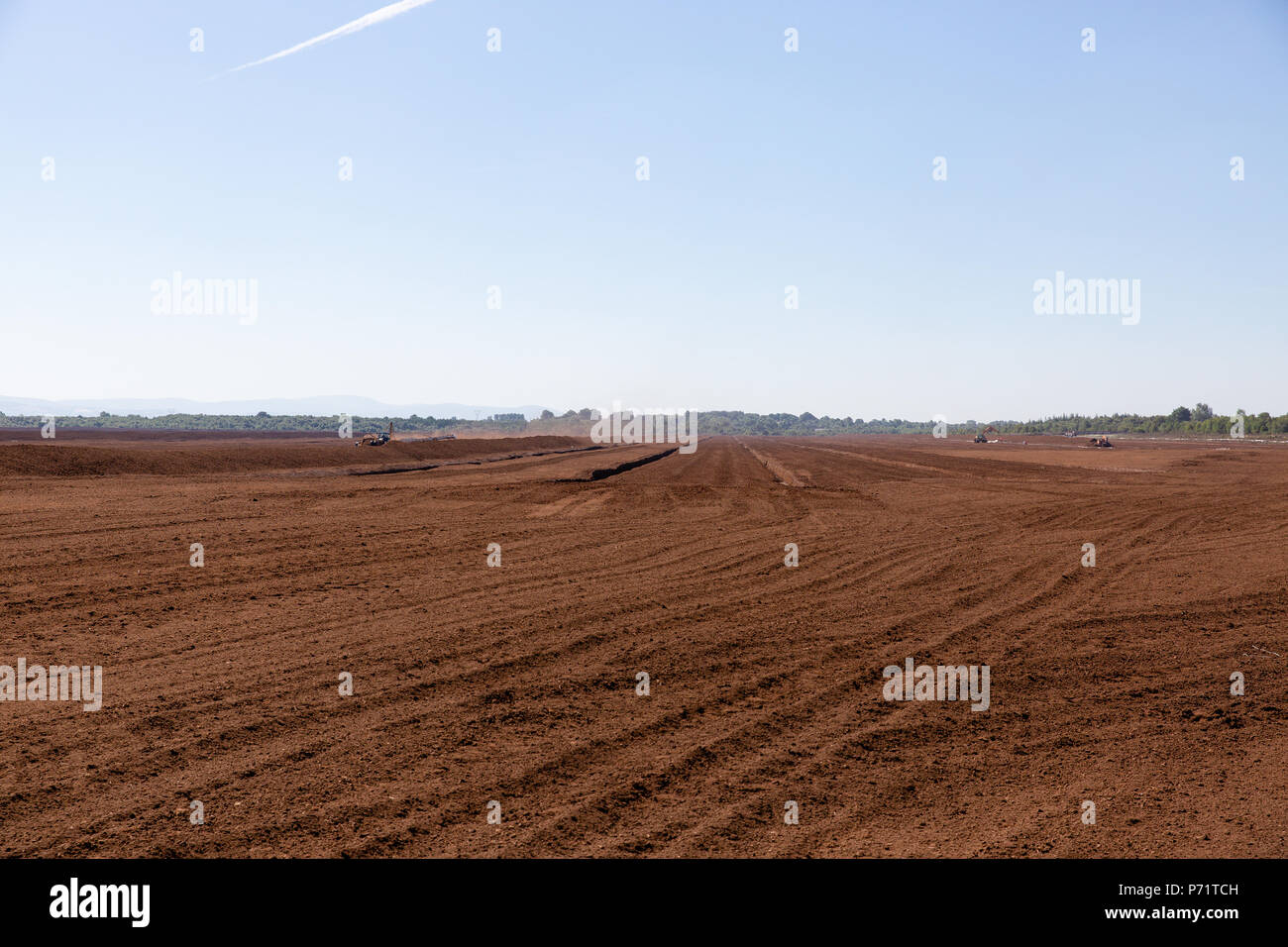 Bord na Móna milled peat field near Prosperous in County Kildare. Peat ...