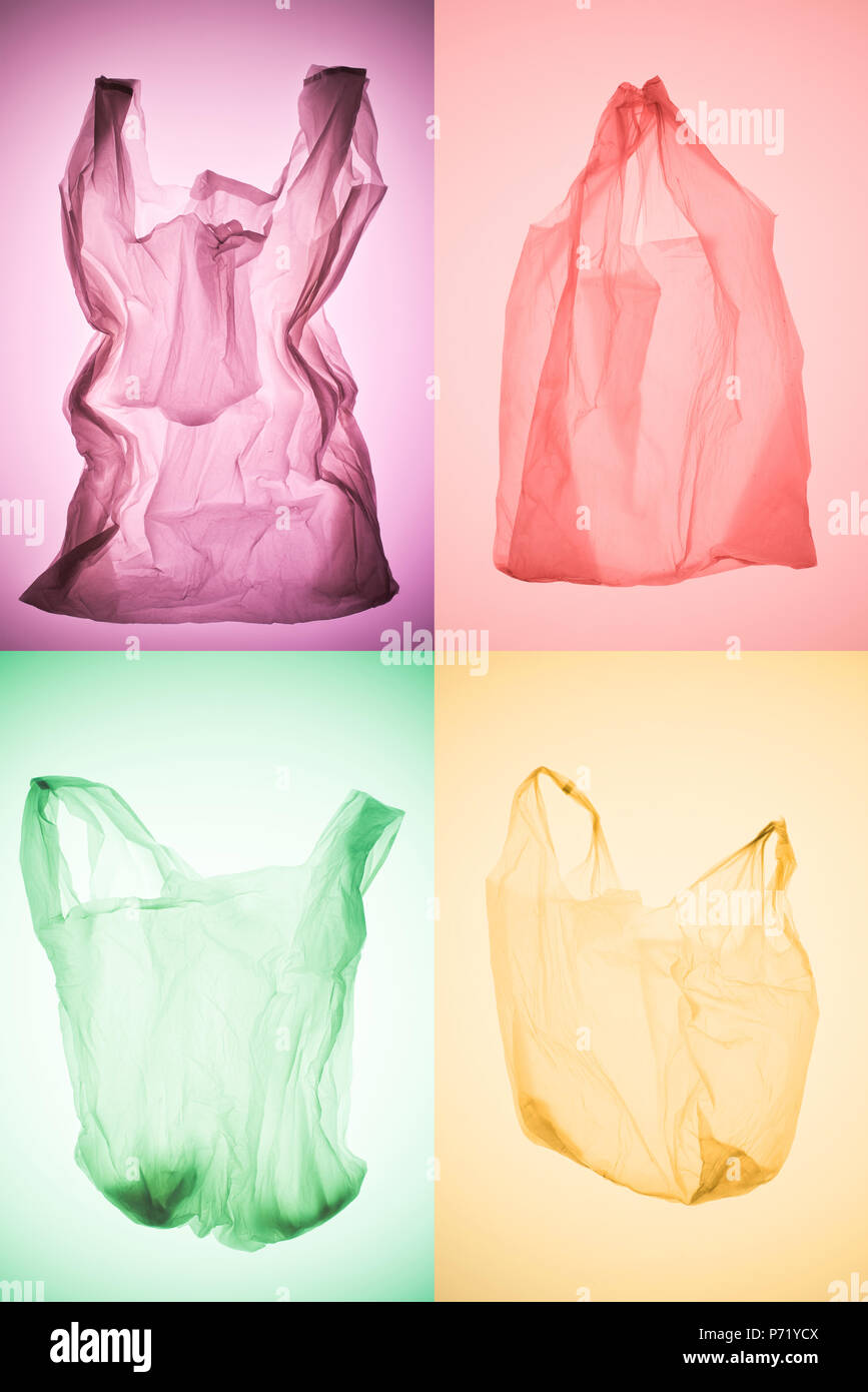 creative collage of various colorful empty plastic bags Stock Photo - Alamy