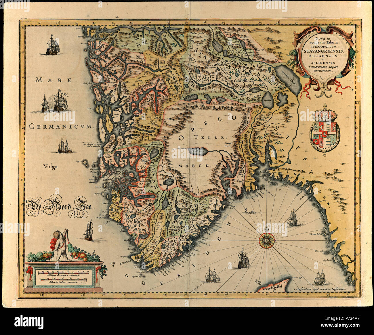 Jan Janssonius map of southern Norway, 1644 Stock Photo - Alamy