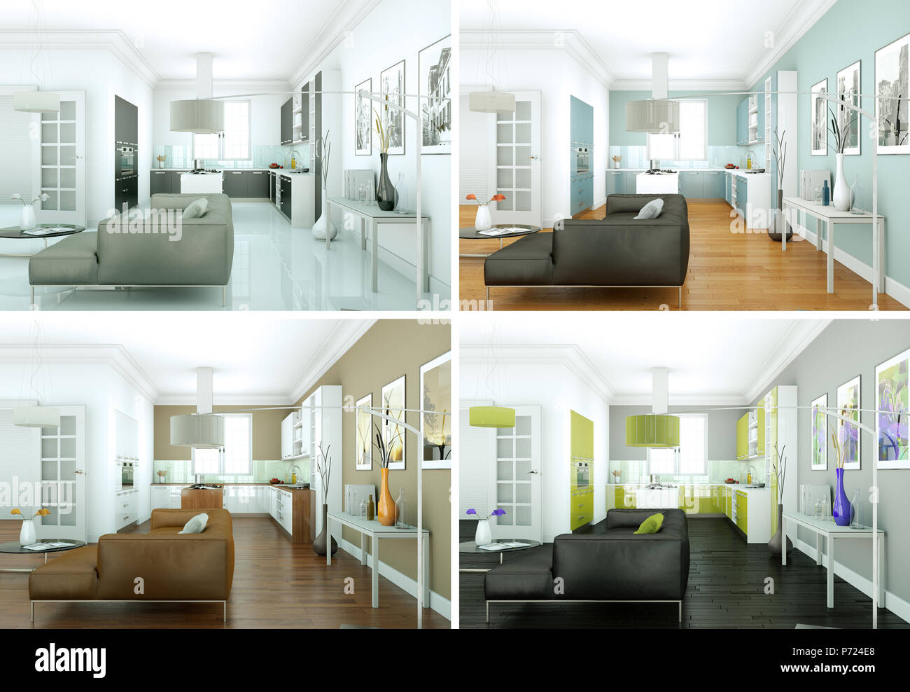 Four color variations of bright room with sofa Stock Photo - Alamy