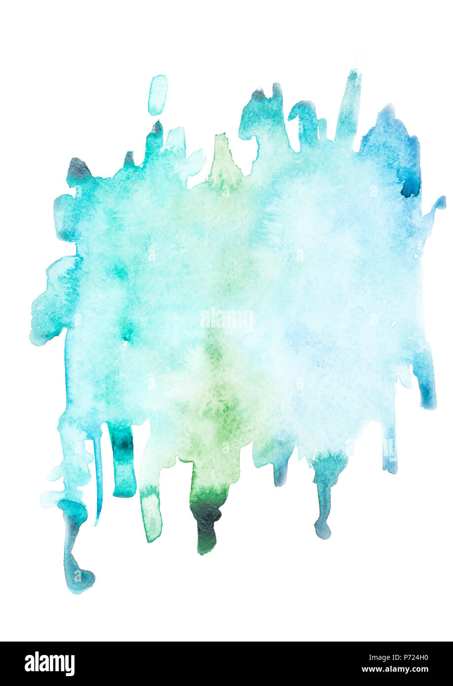 Abstract painting with blue paint blots and strokes on white Stock ...