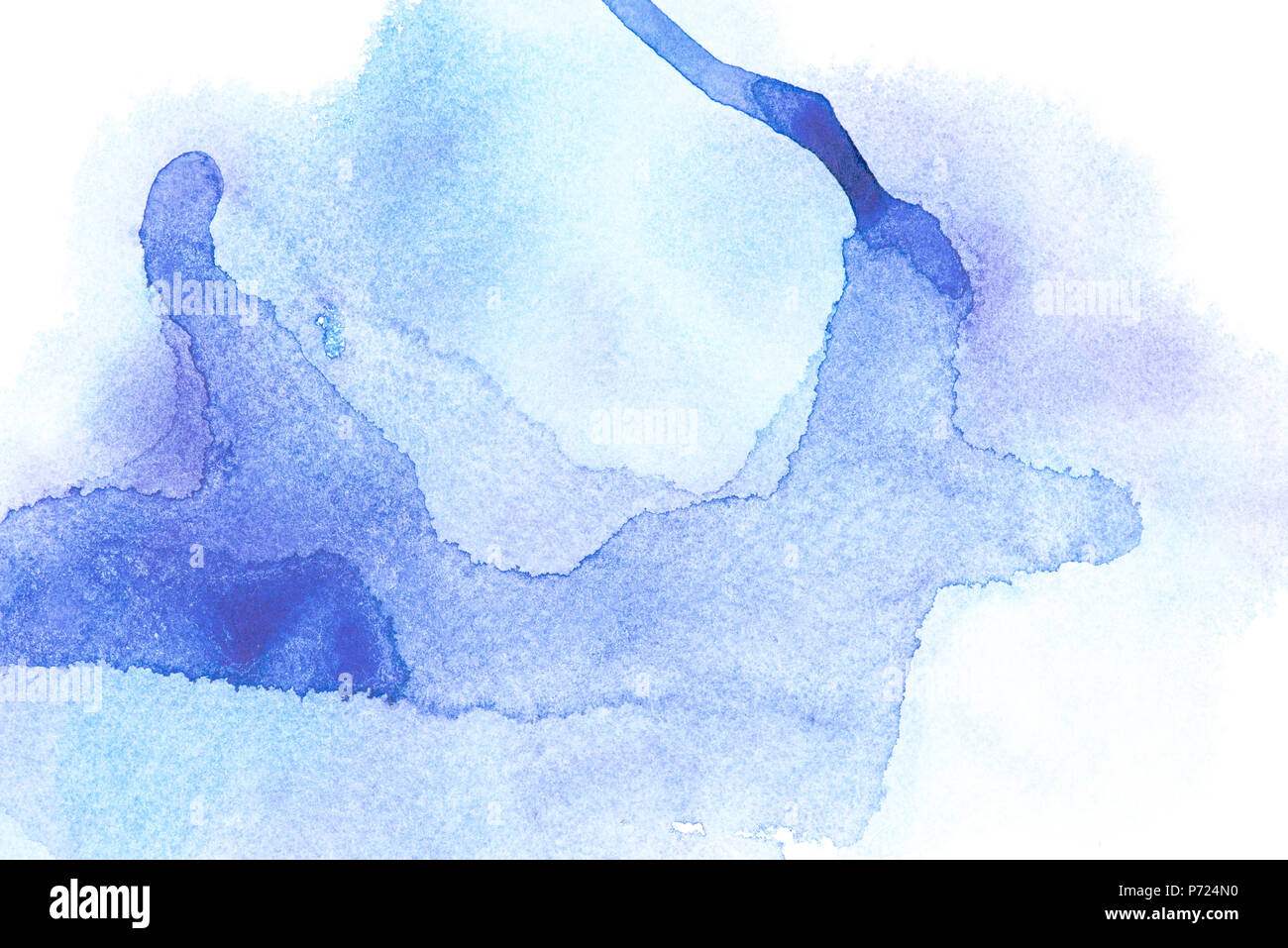 Abstract painting with blue watercolor paint blots on white Stock Photo ...