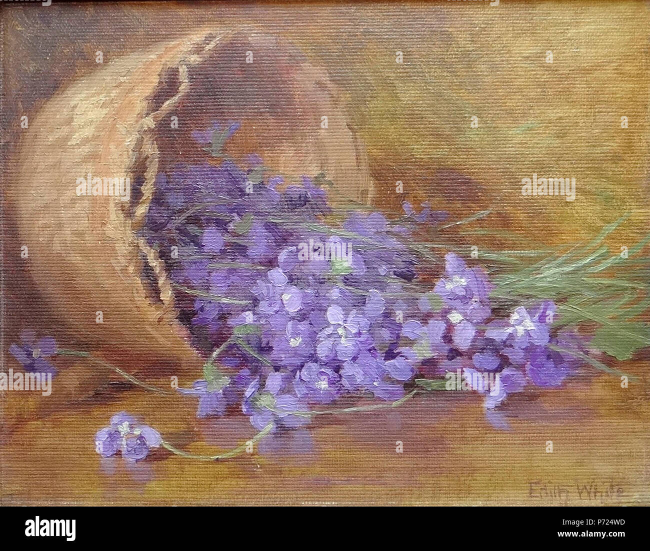 English: Violets by Edith White, oil on artists board, 9 x 11 in. 53 ...