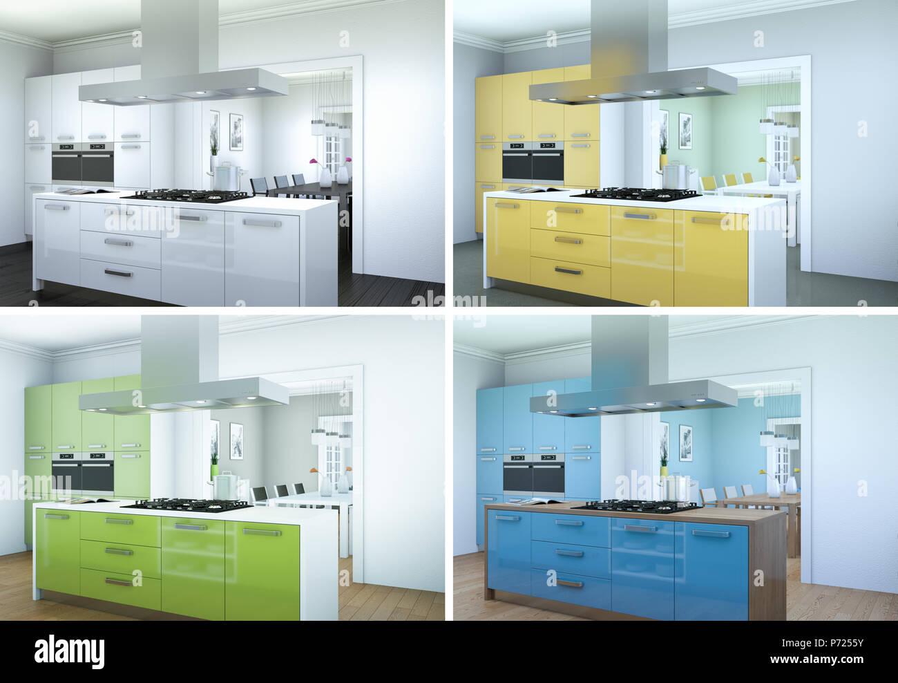 four color variations of modern kitchen with a beautiful design Stock ...