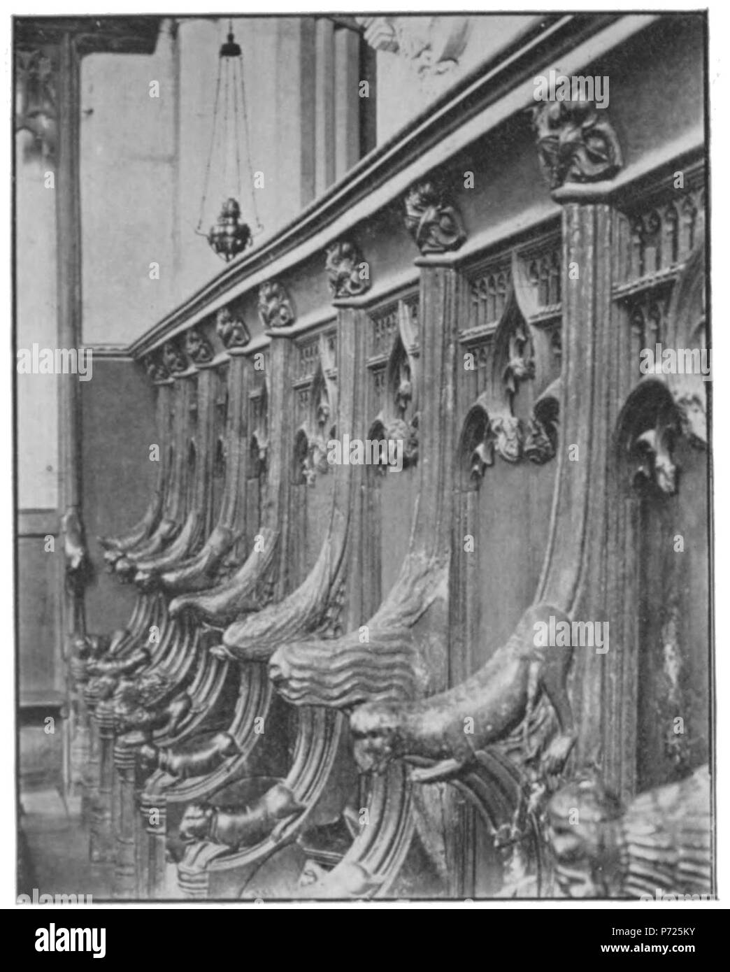 English: Stalls in Balsham church, Cambridgeshire. 1910 84 Wood ...