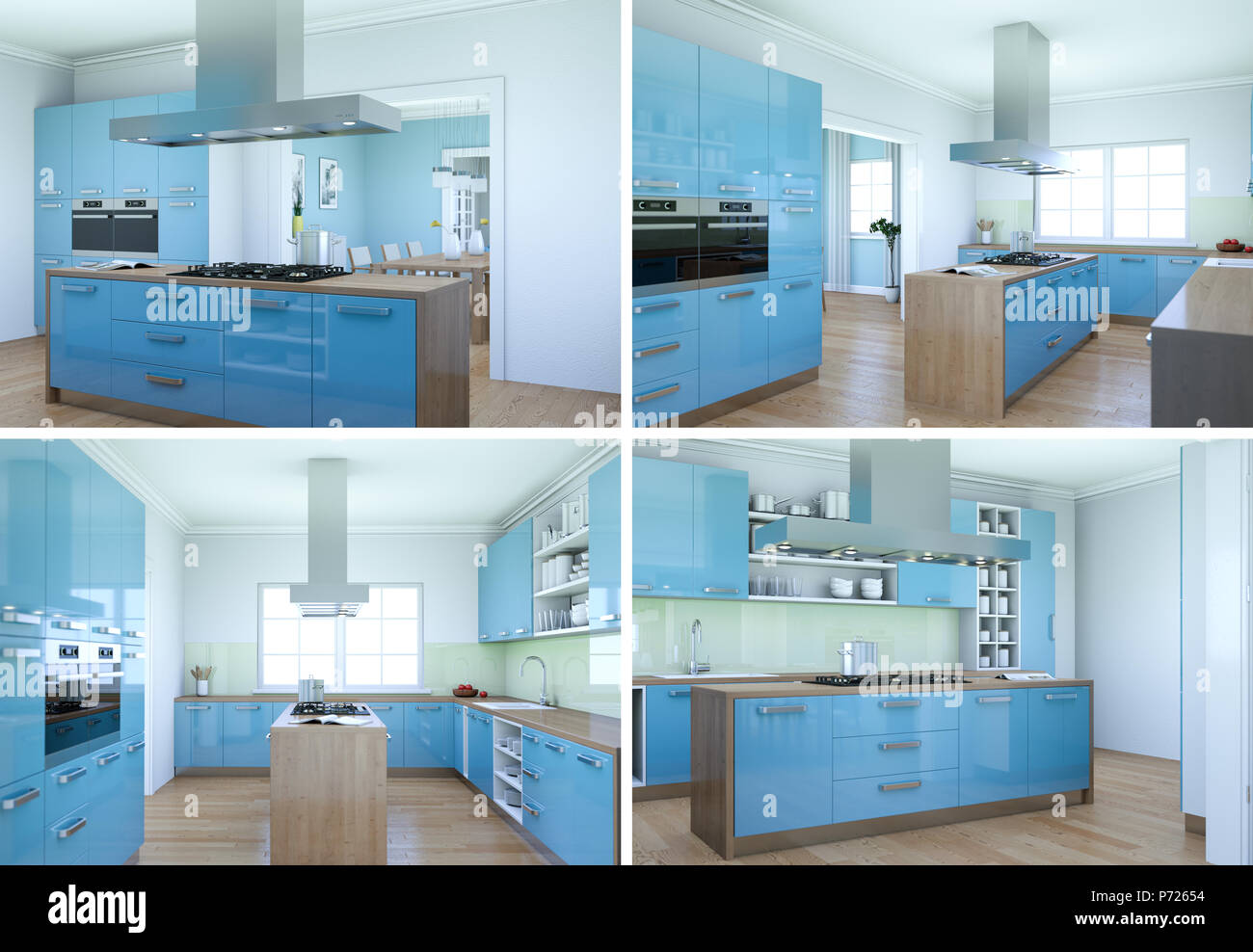 four views of modern kitchen with a beautiful design Stock Photo - Alamy