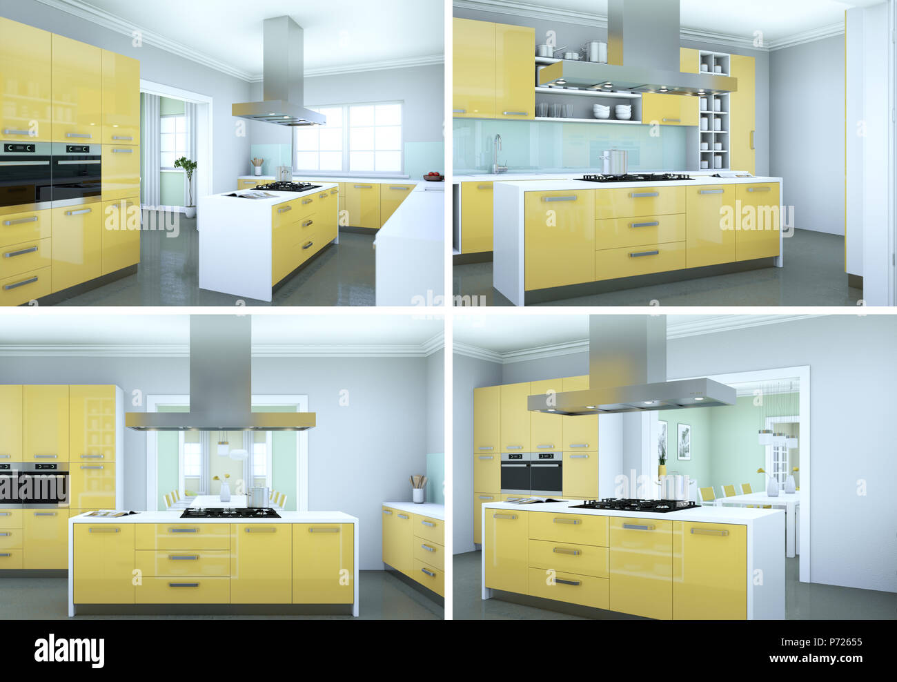 four views of modern kitchen with a beautiful design Stock Photo - Alamy
