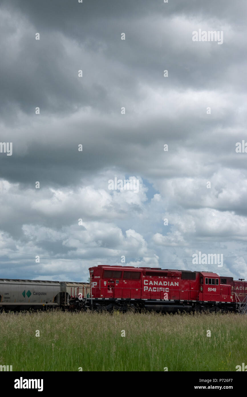 Canadian Pacific Railway Engine with train cars in the Bredenbury ...
