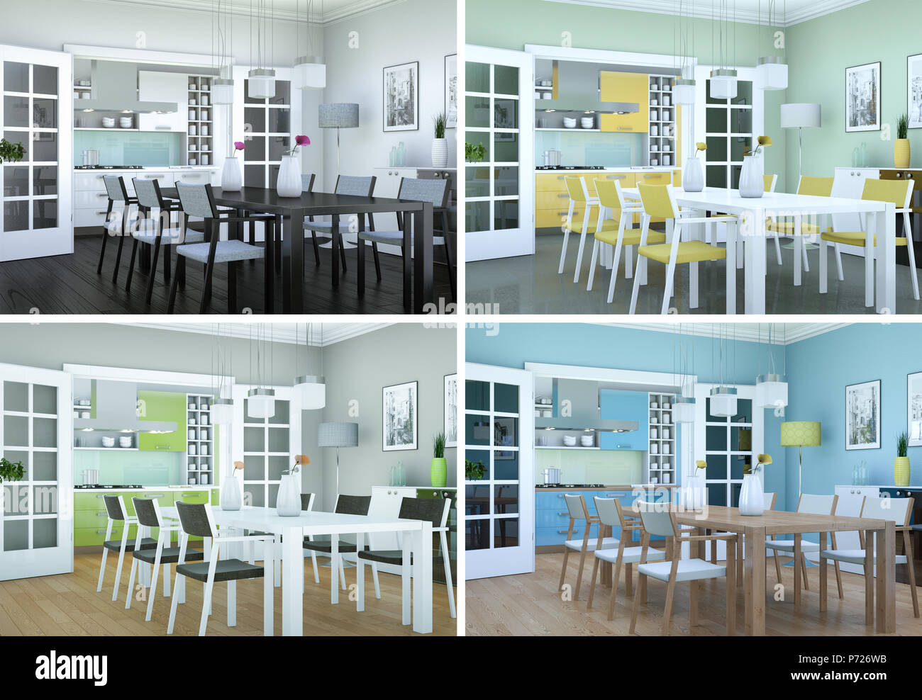 Four color variations of modern interior loft design Stock Photo - Alamy