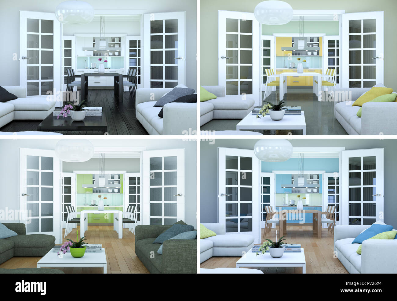 Four color variations of modern interior loft design Stock Photo - Alamy