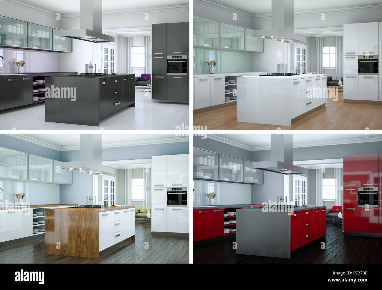 four color variations of modern kitchen with a beautiful design Stock ...
