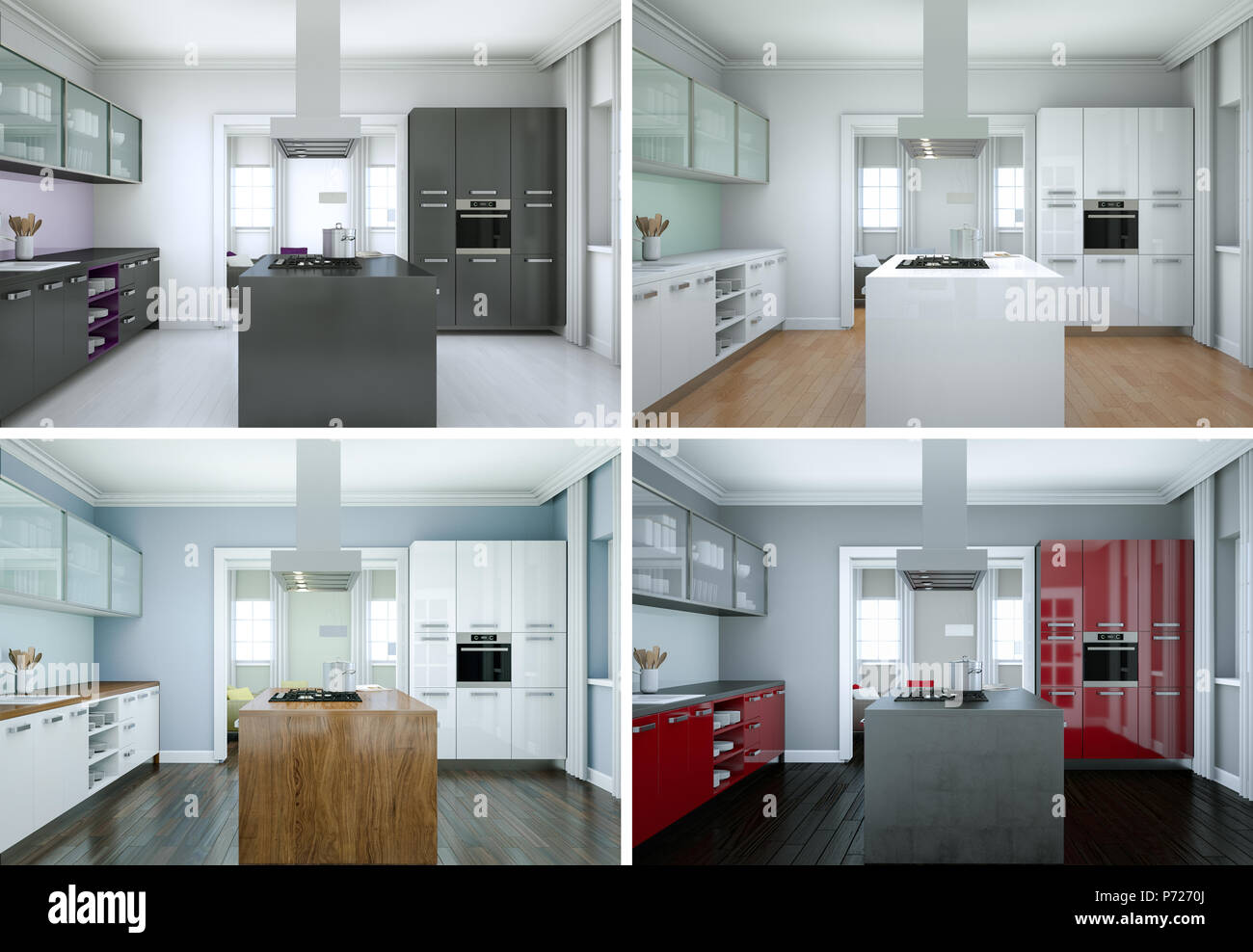 four color variations of modern kitchen with a beautiful design Stock ...
