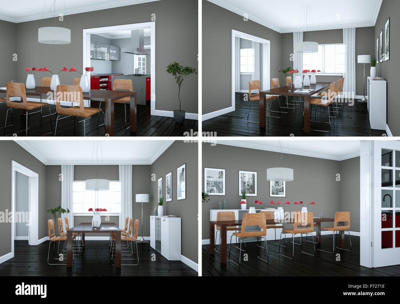 Four views of dining room interior design in modern appartment Stock ...
