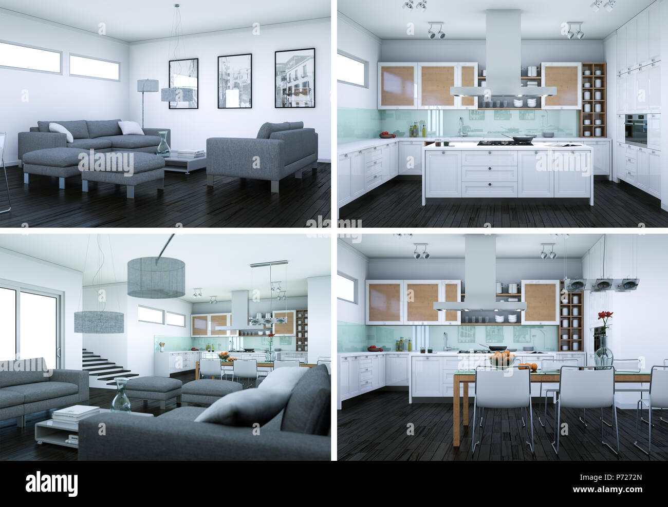 Four views of modern interior loft design Stock Photo - Alamy