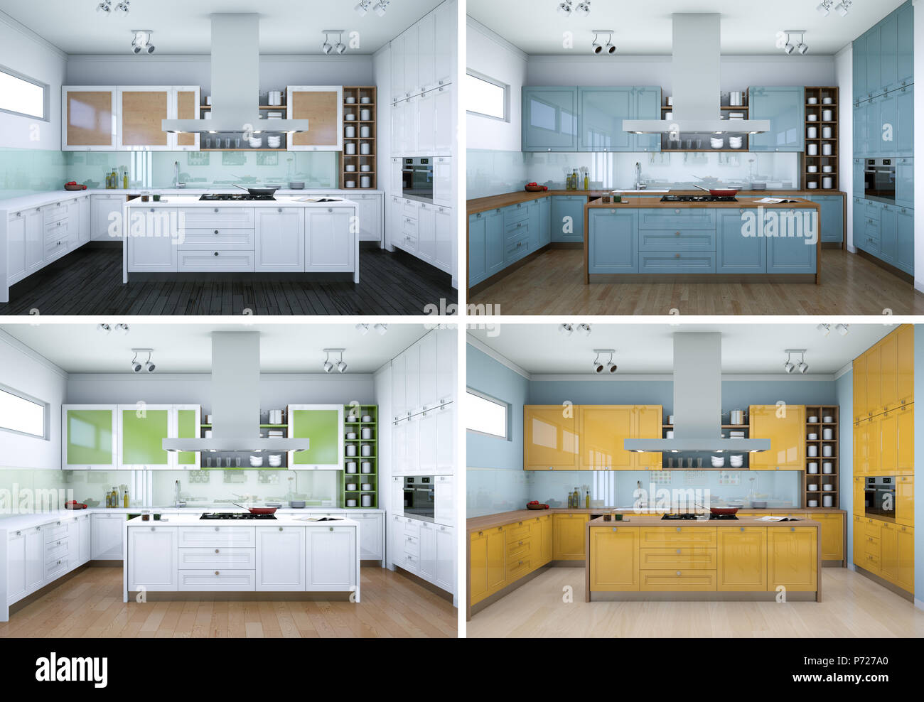 four color variations of modern kitchen with a beautiful design Stock ...