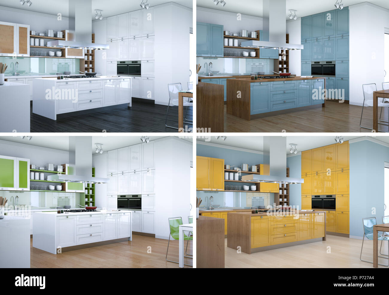 four color variations of modern kitchen with a beautiful design Stock ...