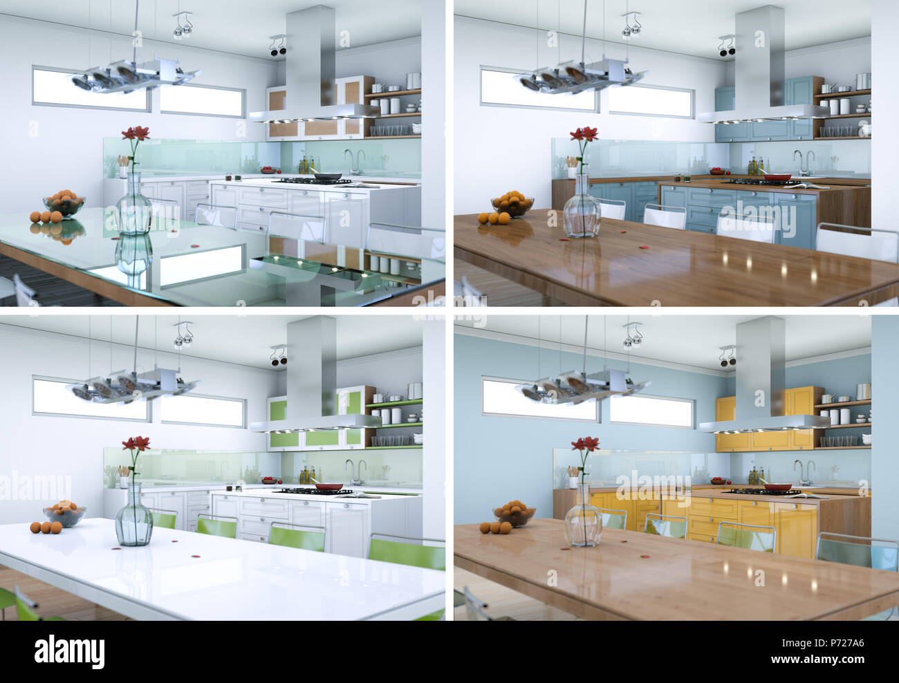 four color variations of modern kitchen with a beautiful design Stock ...