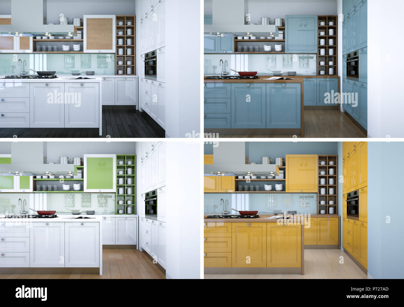 four color variations of modern kitchen with a beautiful design Stock ...