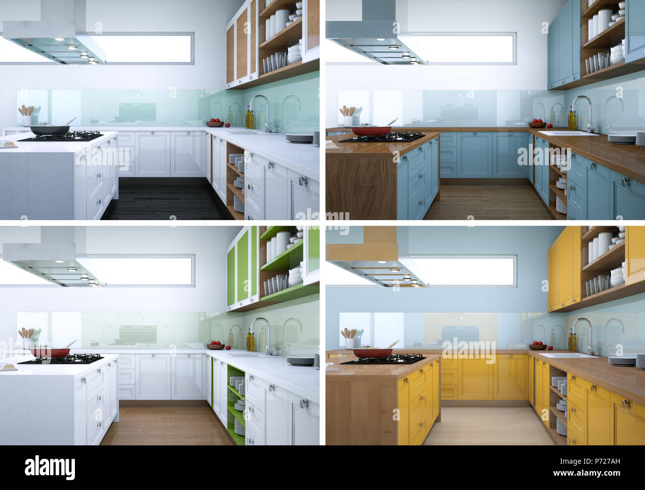 four color variations of modern kitchen with a beautiful design Stock ...