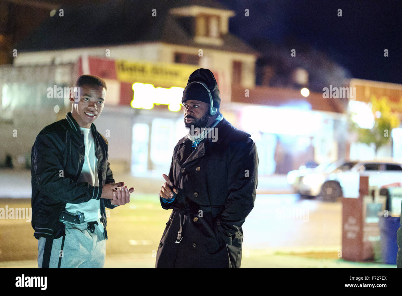 THE FIRST PURGE, from left: Joivan Wade, director Gerard McMurray, on set, 2018. ph: Annette ...